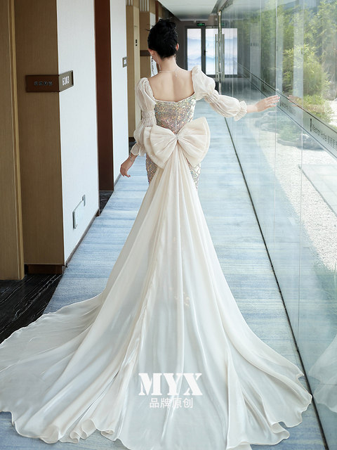 Gao Ding Evening Dress Women's Banquet High -end long -sleeved light ...