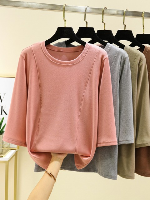 Women's autumn and winter German velvet three-quarter sleeve T-shirt ...