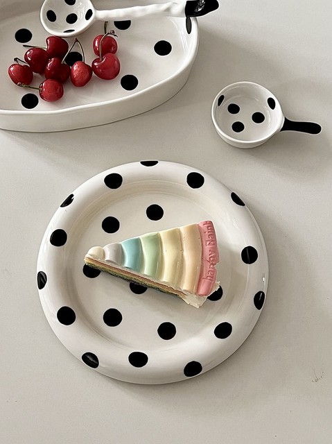 Miss sugar wave dot ceramic plate high -end Hepburn round tidal plate ...