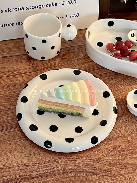 Miss sugar wave dot ceramic plate high -end Hepburn round tidal plate ...