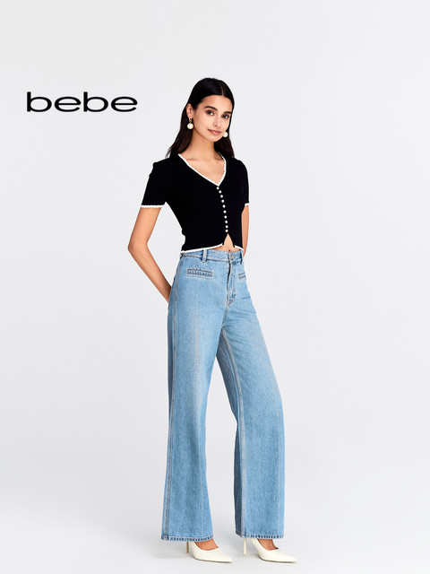 bebe spring and summer series women's slim V-neck lace slit short ...