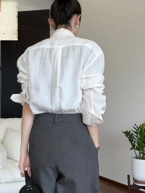 White long-sleeved shirt women's 2025 new design sense spring niche ...