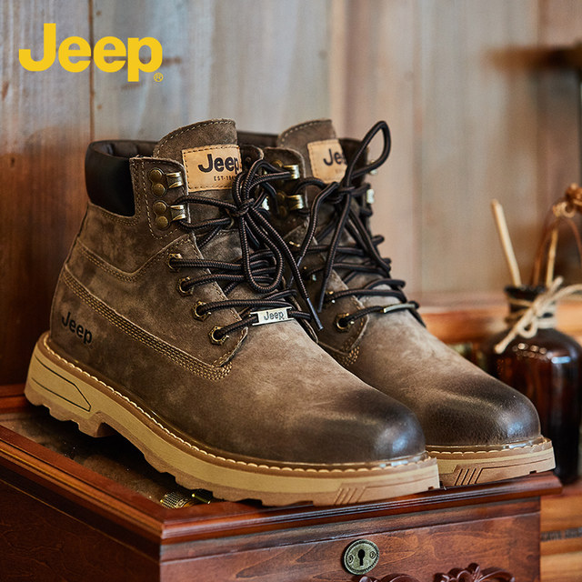 Jeep Jeep Martin Boots Men's Winter Plush Cotton Shoes High Top Leather ...