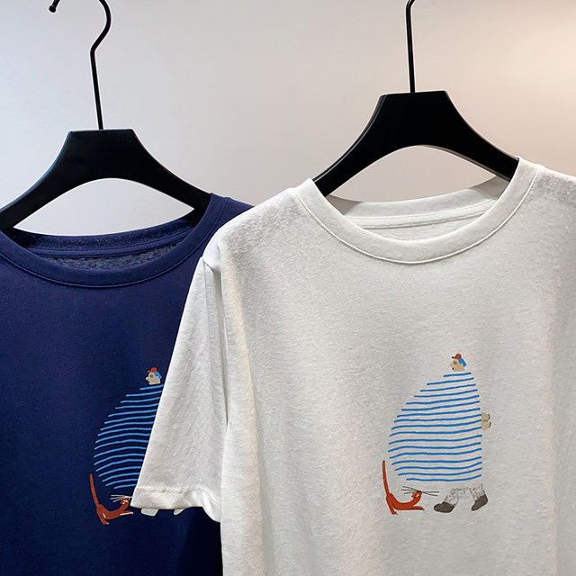 Thirteen lines of simplicity, fun cartoon printing round neck short ...