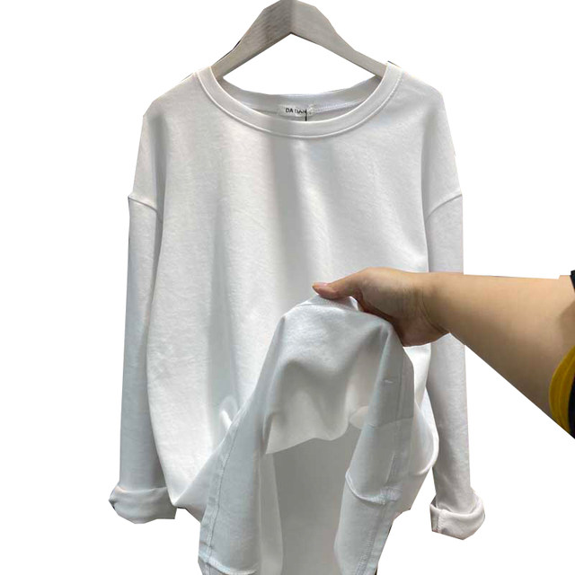 2021 spring and autumn new Korean version of white long -sleeved T ...