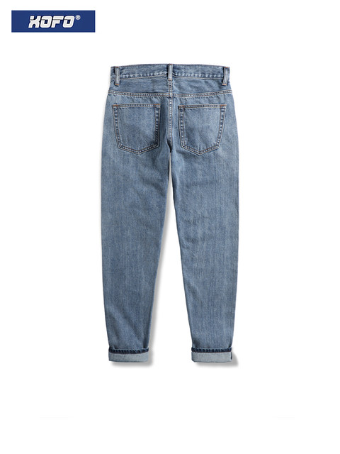 Light-colored Hong Kong style nine-point jeans men's spring and summer ...