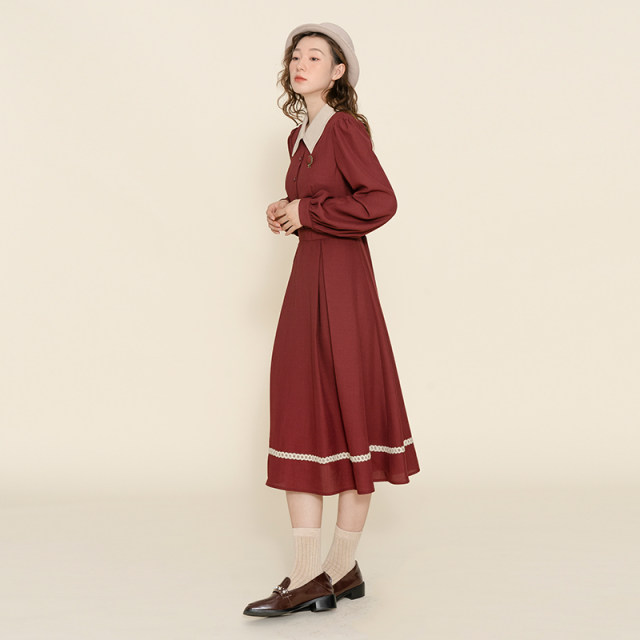 D-Harry/Dihalfang Linge Deep Red Dress Long Sleeve Female Belly Slim ...