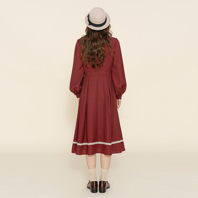 D-Harry/Dihalfang Linge Deep Red Dress Long Sleeve Female Belly Slim ...