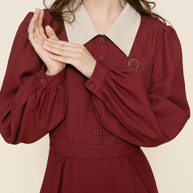 D-Harry/Dihalfang Linge Deep Red Dress Long Sleeve Female Belly Slim ...