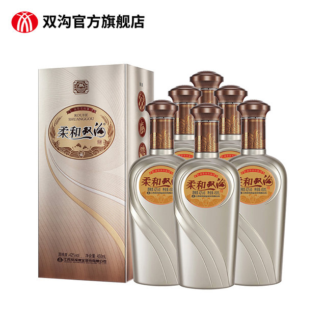 Gentle Shuanggou Silver Boutique 42% 450ml*6 bottles full box of pure grain Daqu Baijiu with ...
