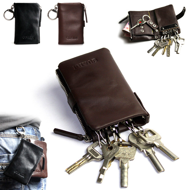 Key bag men's leather large-capacity card bag female coin purse zipper ...
