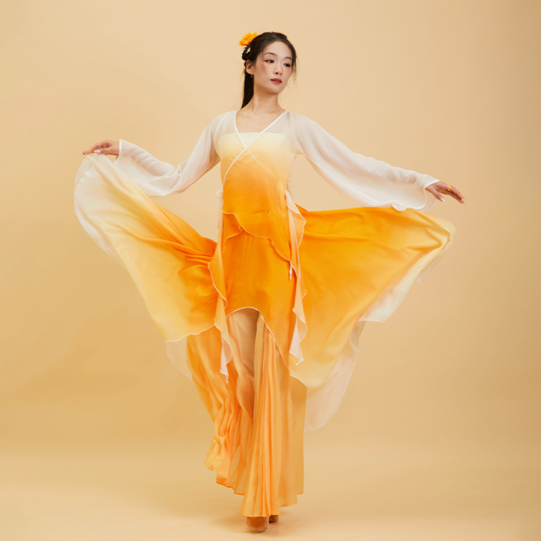 Poetic flower classical dance costume floating light leaping gold dance ...