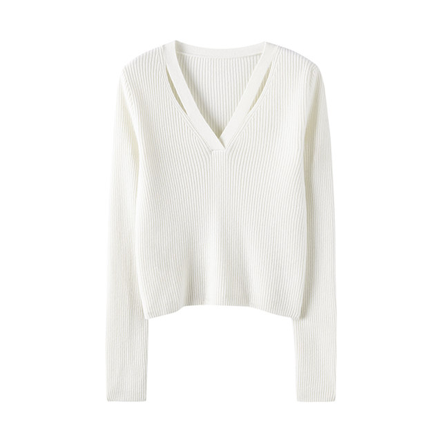Effects of the upper body ~ V -neck cutout knit cashmere sweater 2024 ...