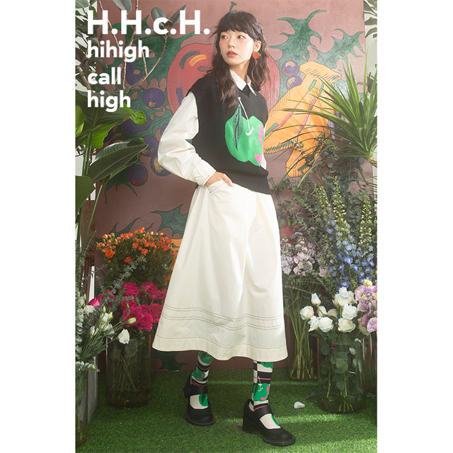 Hhch mouth sea original design retro girl fruit combination printing color line long long ...