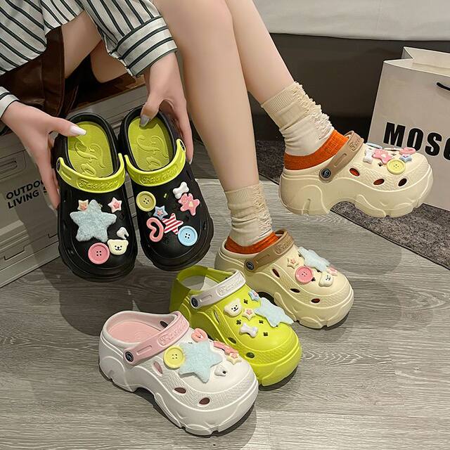 Cute Croc Shoes Women's Outerwear 2024 New Thick Sole Increase Girly ...