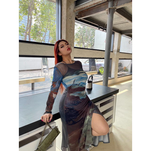 Nan Ge slightly fat hottie sexy mesh dress female summer new large size ...