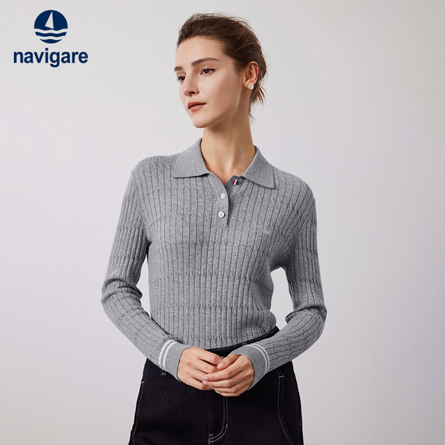 [Wool] Navigare Italian dinghy winter gray lapel sweater women's casual ...