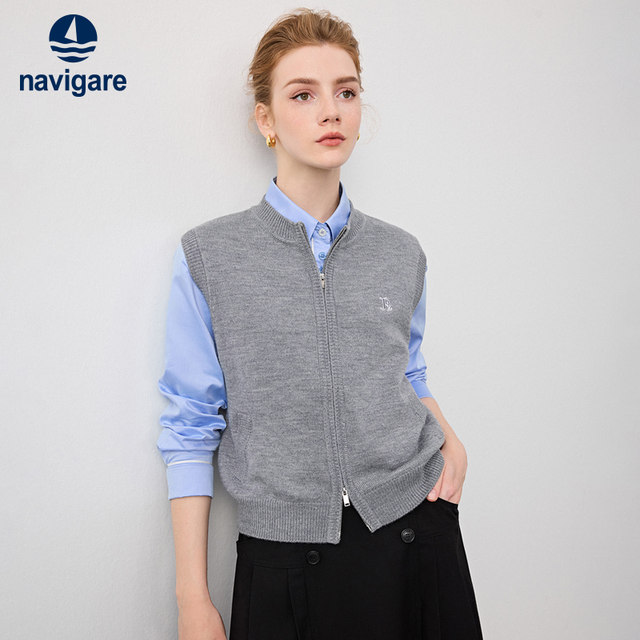[Pure wool] Navigare Italian sailboat gray knitted vest ladies new ...