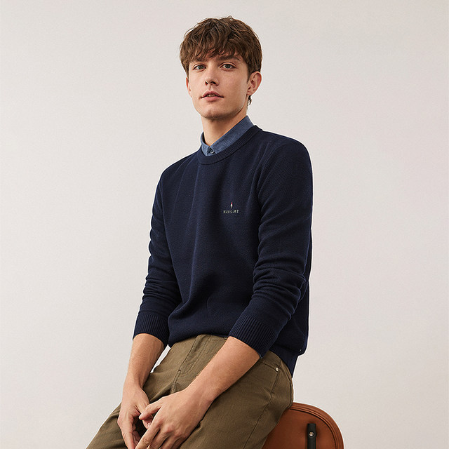 Navigare Italian small sailing ship dark blue crew neck sweater men's ...