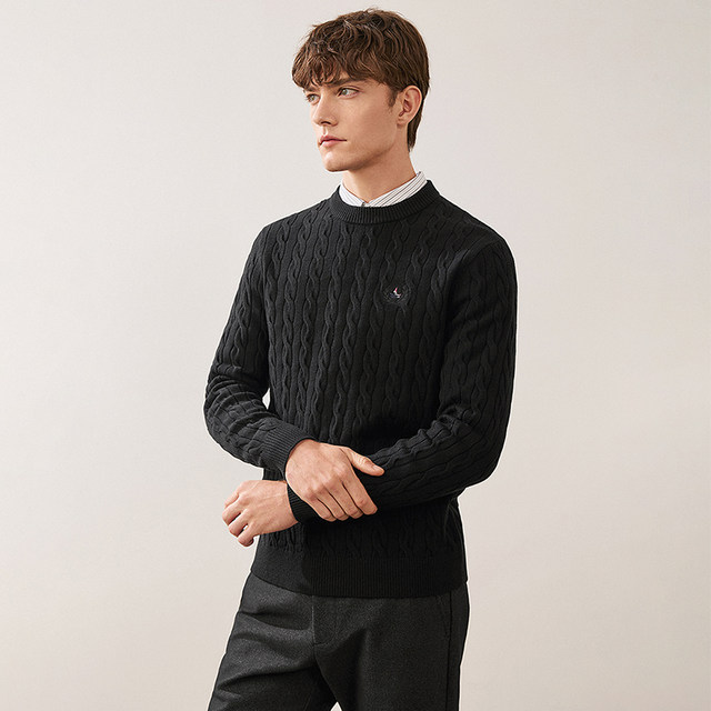 Navigare Italian small sailing ship black cable pullover sweater men's ...