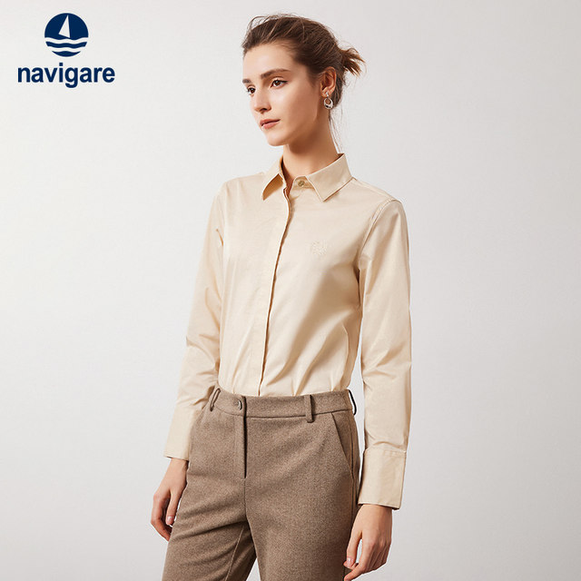 Navigare Italian sailing khaki color long -sleeved shirt women spring ...