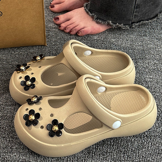 Mary Jane Croc Shoes Women's 2024 New Summer Outerwear Thick-soled Cute ...