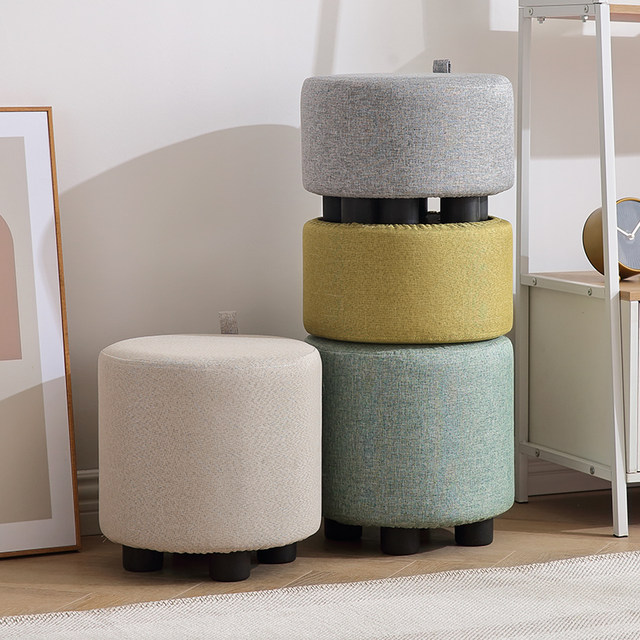 Fabric small stool household solid wood stool fashion round stool ...