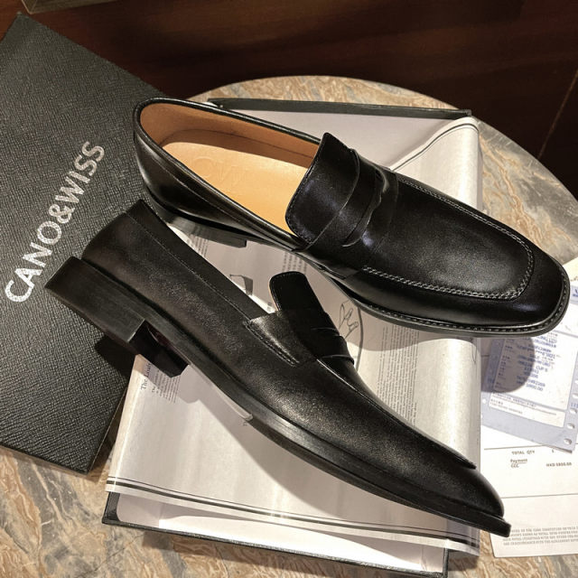 CANO/WISS loafers men's genuine leather shoes British slip-on business ...
