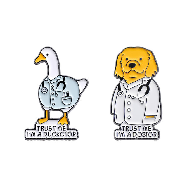 ducktor I am a doctor brooch cartoon duck puppy golden retriever style ...