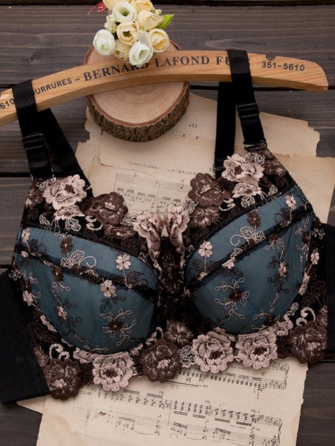 Foreign trade support breast adjustable embroidery large size BCDE cup ...