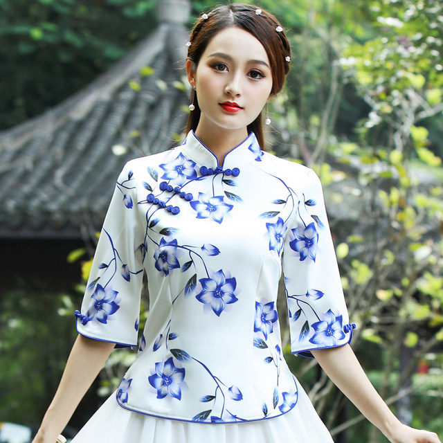 Spring and Summer Fashion Improved Cheongsam Top Two-Piece Set Tang ...