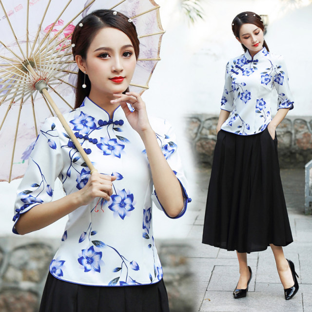 Spring and Summer Fashion Improved Cheongsam Top Two-Piece Set Tang ...