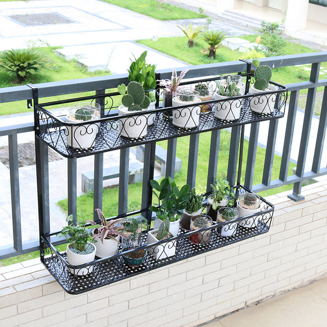 Two -layer flower frame setting balcony hanging flower rack railings ...