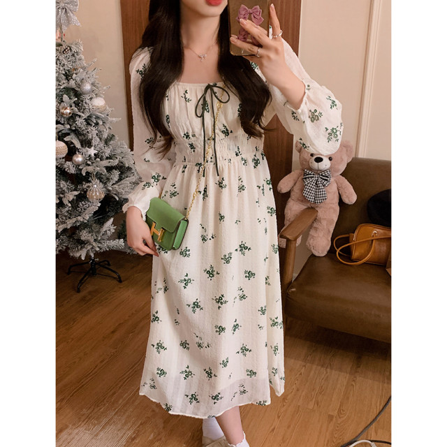 Anli Xiaolin Fang Ling Lord Green Flower Skirt Wail Waist is thin ...