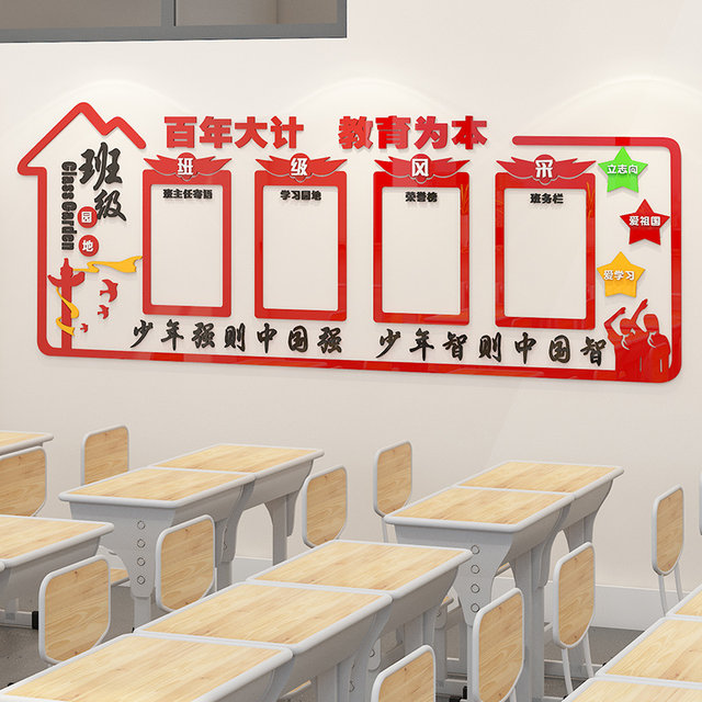 Works Display Bar Wall Sticker 3d Class Culture Wall Layout Red Primary ...