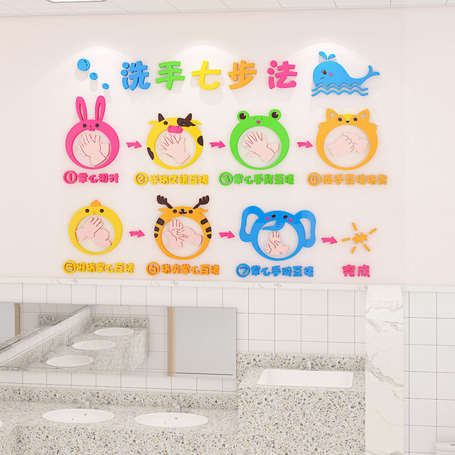 Epidemic prevention publicity wall sticker kindergarten seven-step hand ...