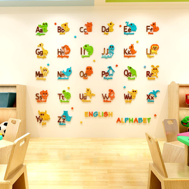 English alphabet wall stickers 3d kindergarten classroom decoration ...