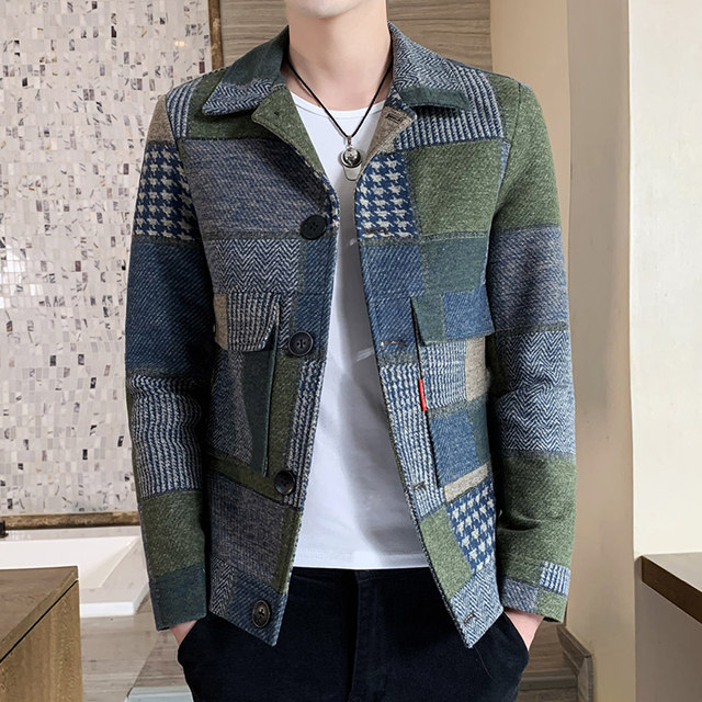 2024 Autumn New Men's Lapel Handsome Jacket Trendy Slim Woolen ...