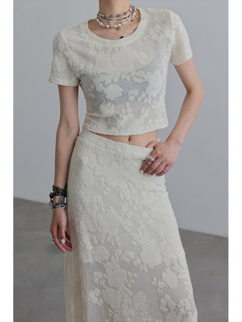 Unable to imagine x Mrs. Chen CHENTAITAI Knitted Tile Flower Short Sleeve