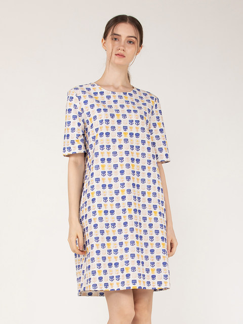 README Read me printed short-sleeved body-hiding slimming dress B20895643