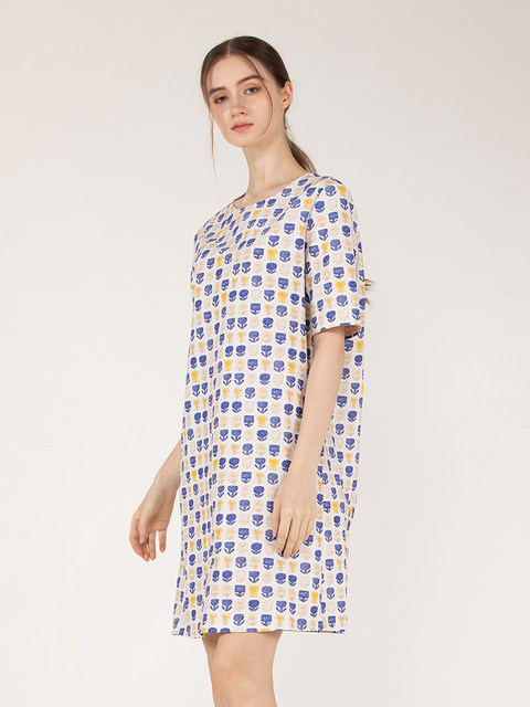 README Read me printed short-sleeved body-hiding slimming dress B20895643