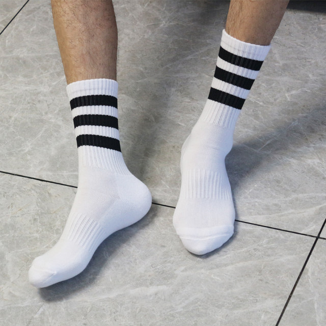 Men's cotton socks towel bottom mid -high sports raw raw running long ...