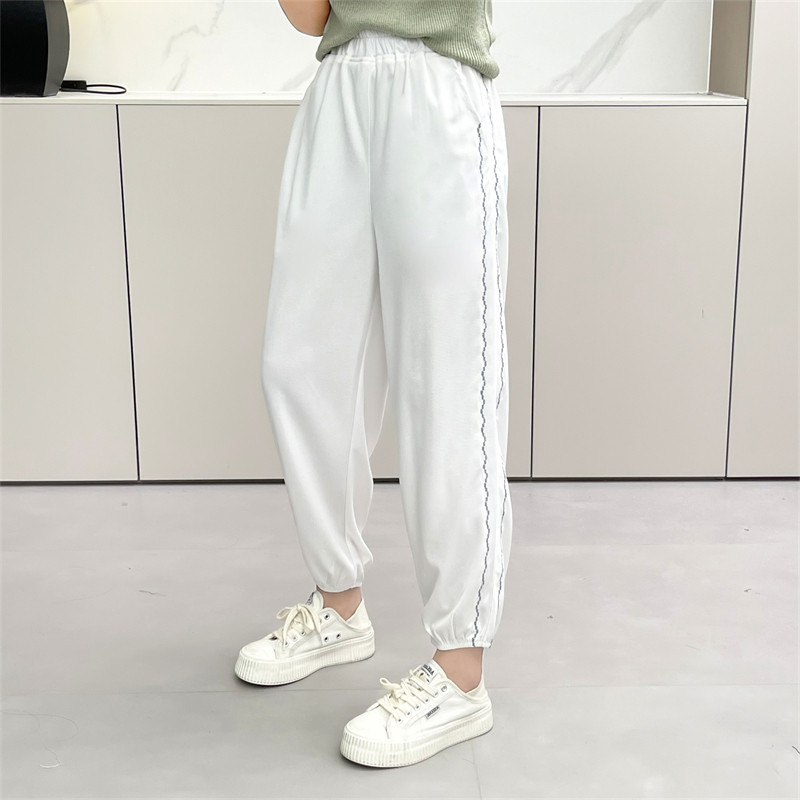 Huiyige summer women's elastic waist high waist nine-point pants Korean ...