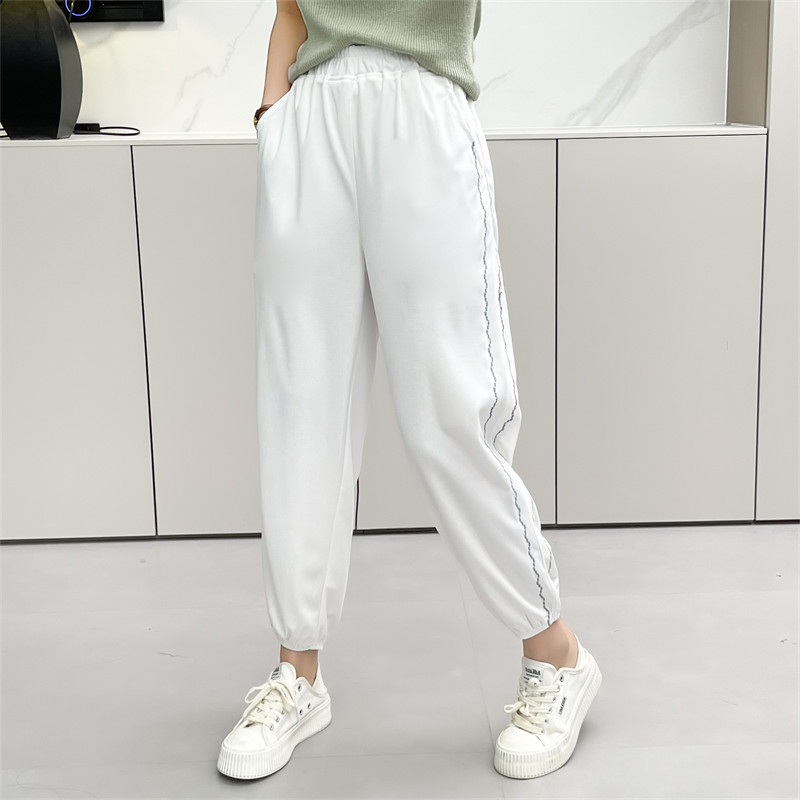 Huiyige summer women's elastic waist high waist nine-point pants Korean ...