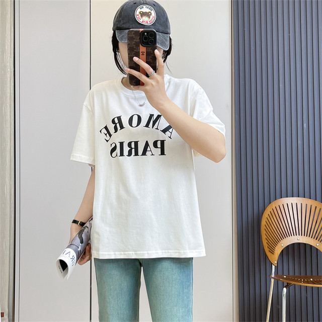 Huiyi Pavilion Summer Women's Cotton Short Sleeve T -shirt Mid -length ...