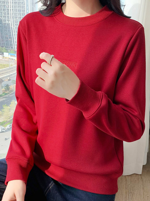 Positive shoulder round neck and velvet sweater 2024 Winter new sleeve ...
