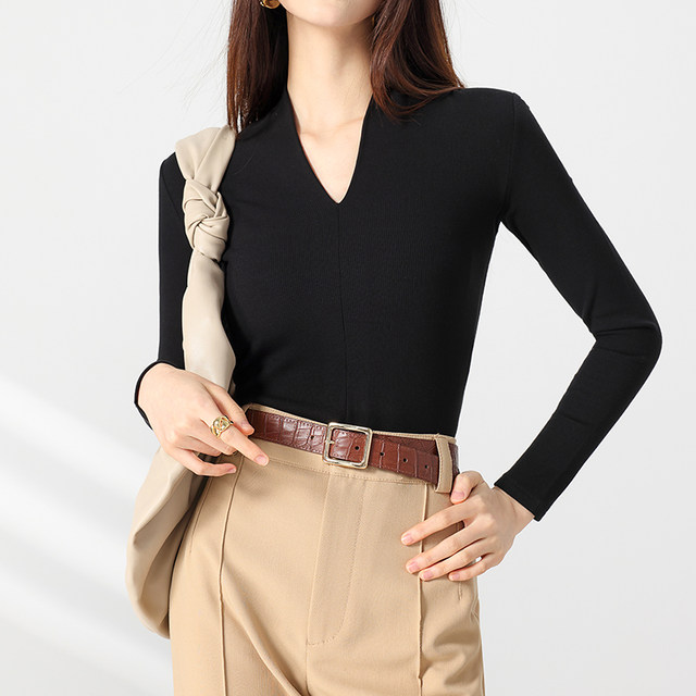 Acetate-containing wool blended warm self-heating V-neck inner base ...