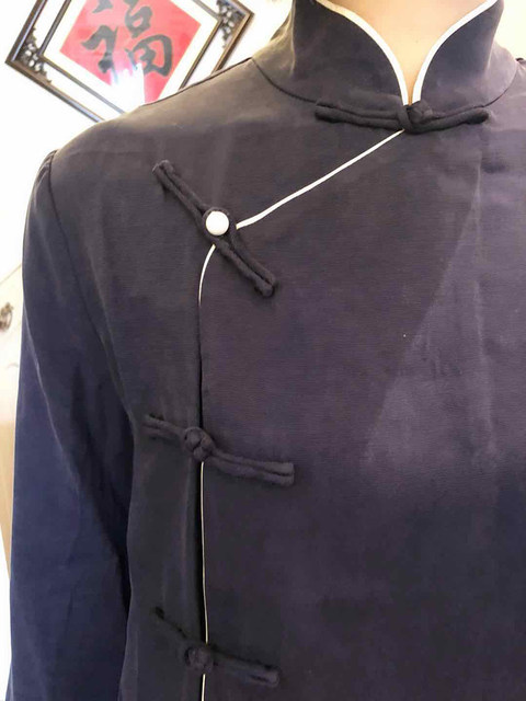 Literary style Chinese cotton copper-ammonia silk stand collar side ...