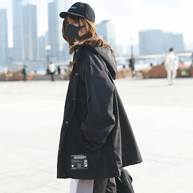 Functional wind dark line spring and autumn thin coat female loose bf ...