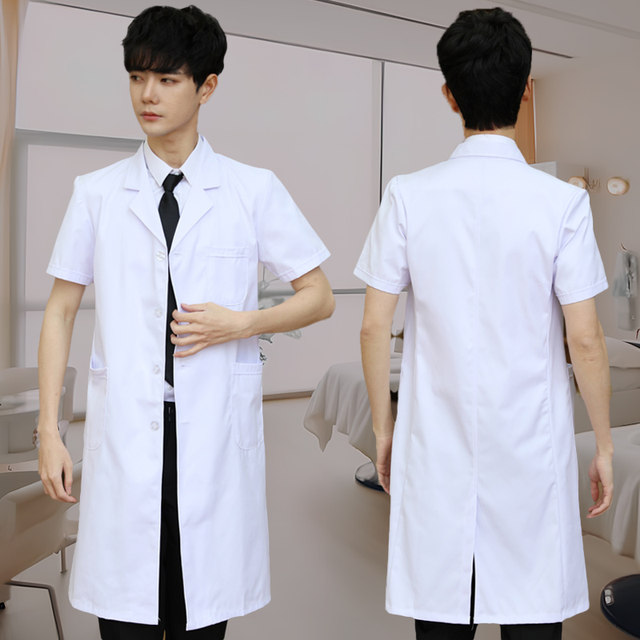 White coat long-sleeved lab coat male doctor short-sleeved nurse ...